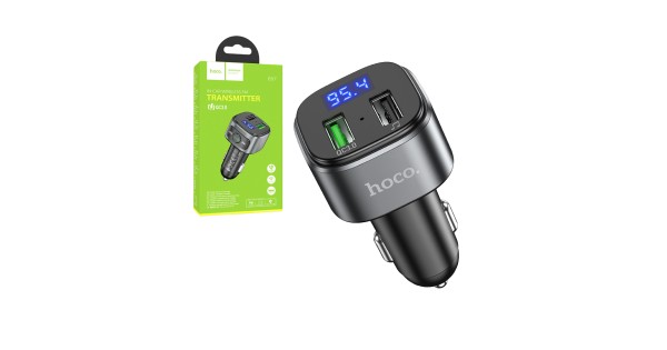 Transmissor FM sem fio Hoco E67 Fighter com QC3,0 USB Dupla Preto